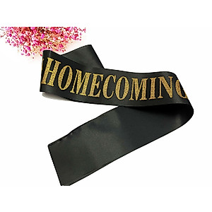 Homecoming Court Sash Black, 6 Pack Black Satin with Gold Glitter Letter Sashes for Pageants Homecoming Party School Dance Graduation Party Favors Decorations Accessories,Black