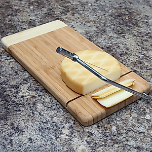 Home-X - Bamboo Cheese Cutting Board with Stainless Steel Wire Cheese Slicer, The Ultimate Two-In-One Kitchenware Appliance with Little to No Mess