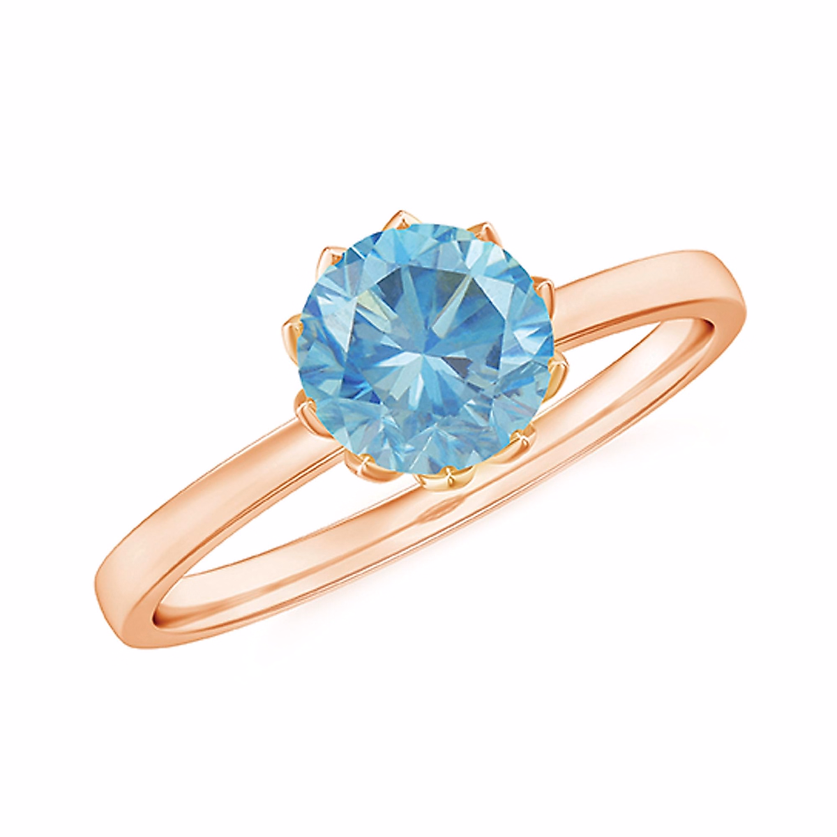 Certified 6 MM Aquamarine Round Engagement Ring for Women, AAA Quality, Natural Aquamarine Solitaire Ring, 14K Rose Gold, Size:US 8.00