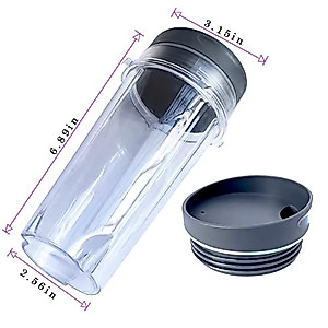 16oz Blender Cup Set for Ninja Replacement Parts Single Serve Blender Cup With Lids Set For BL770 BL780 BL660 BL740 BL810 Nutri Ninja Series Blenders (2-pack)