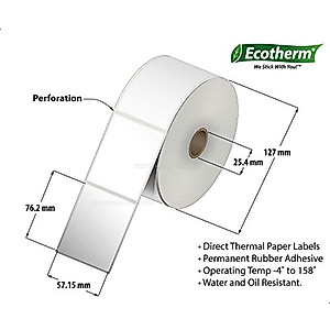 Ecotherm 2.25x3 Thermal Labels - 840 Paper Stickers Per Roll - 6 Rolls - fits Zebra LP2824, LP2844, GC420, GK420, GX430, ZD220, ZD410, ZD420, ZD500, ZD620, ZP-500, GT800 Direct Thermal Printers