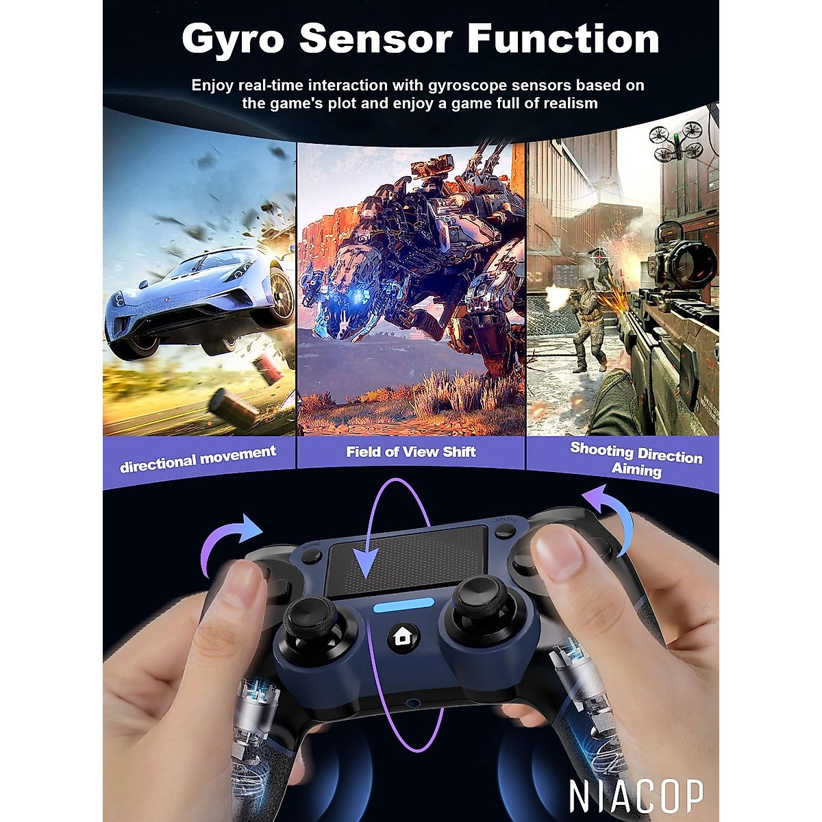 Niacop P4 Controller, play-station 4 controller with Macro Programming Function, Dual Vibration, Turbo 3-level adjustable, 3.5MM headphone jack etc., [2023 Latest Upgrade]