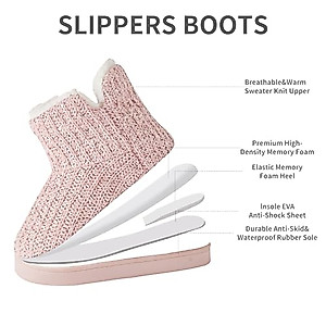 WOJWSKI Women's Knit Bootie Slippers Winter Warm Plush Fleece Memory Foam House Shoes with Comfy Plush Lining(Pink7-8)