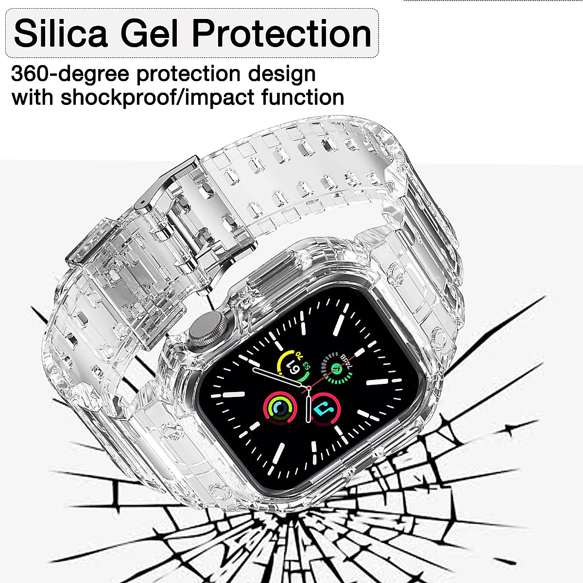 Compatible for Apple Watch Band 40mm 38mm with Protective Case, Men Women Crystal Clear Sporty Protective DropProof Shockproof Case with Premium Soft Fadeless TPU Adjustable Strap Bands for iWatch