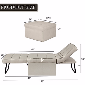 IJIALIFE Chair Bed Sleeper, 4 in 1 Convertible Ottoman Bed, Folding Sleeper Sofa Chair with Adjustable Backrest, No Assembly Required for Apartment, Living Room and Bedroom,Beige