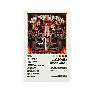 BICHI 21 Savage Poster Savage Mode II Album Cover Posters Canvas Art Poster and Wall Art Picture Print Modern Family Bedroom Decor Posters 12x18inch(30x45cm)