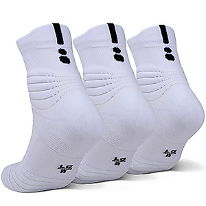 JHM mens Thick Protective Sport Cushion Elite Basketball Compression Athletic Socks, 3 Pairs White, 6-13