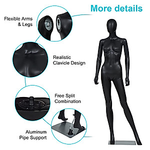 Mannequin Full Body Dress Form Display Adjustable Stand Posable Manikin Torso with Metal Base, White (Female 5)