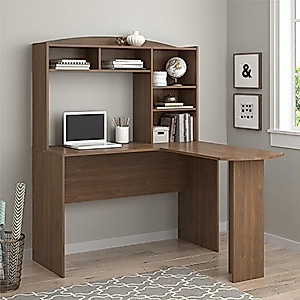 Ameriwood Home Dakota Space Saving L Desk with Hutch, Saint Walnut