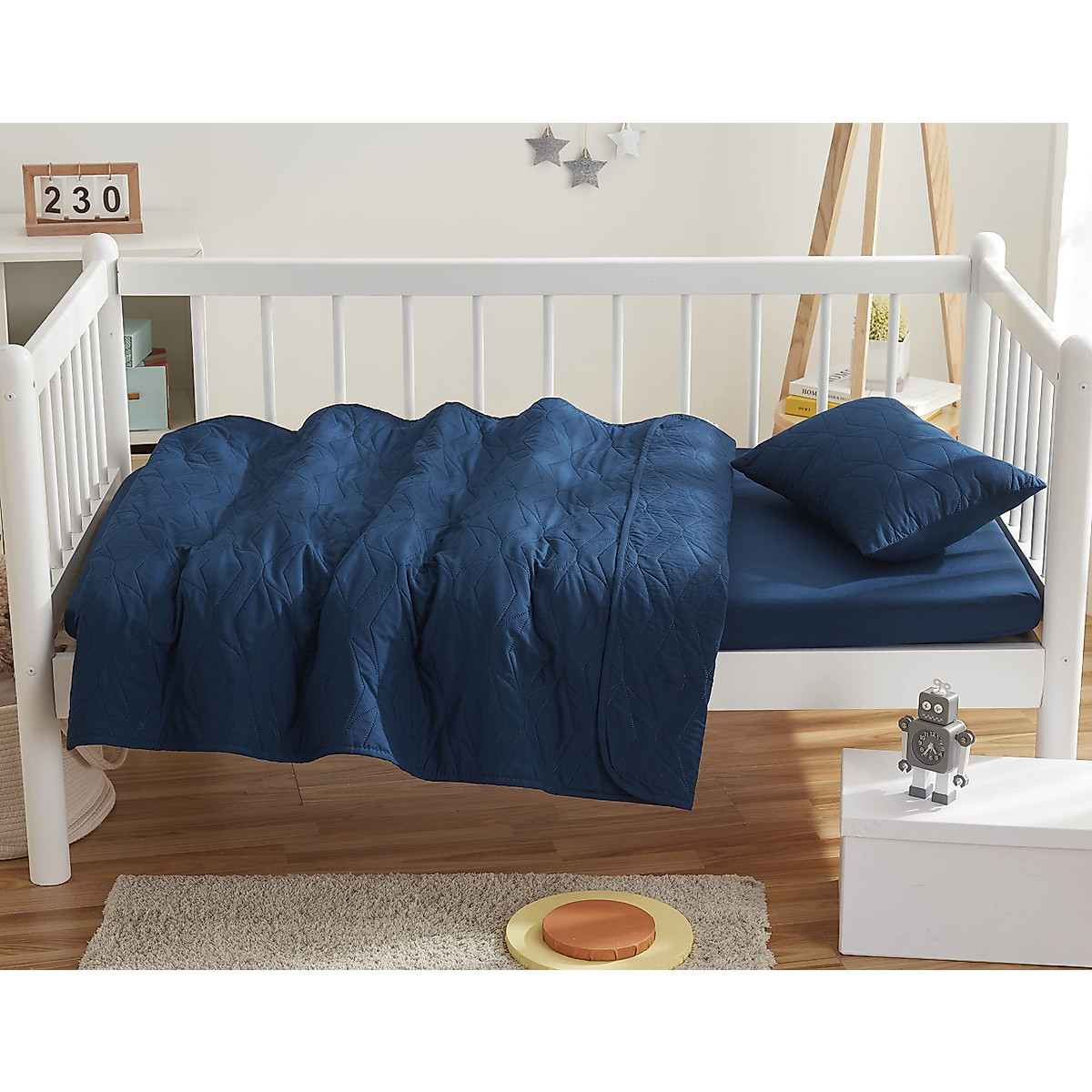 Clara Clark Toddler Bedding Set, All Season Toddler Quilts, 3PC Bedspread Coverlet Set - Ultra Soft and Breathable Kids Bedding, Navy Blue