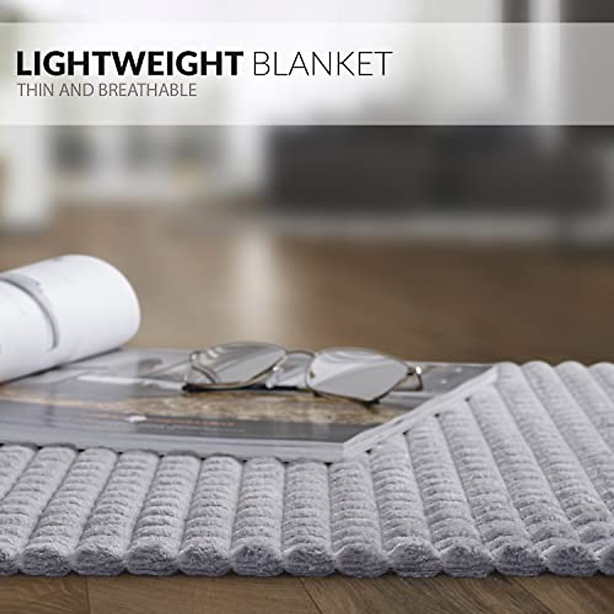 Throw Blankets – 50”x60”, Charcoal - Waffle Blanket - Lightweight Flannel Fleece - Soft, Cozy - Perfect for Bed, Sofa, Couch