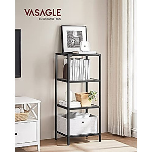 VASAGLE Bookcase, 4-Tier Bookshelf, Slim Shelving Unit for Bedroom, Bathroom, Home Office, Tempered Glass, Steel Frame, Black ULGT028B61