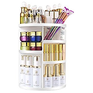 360 Rotating Makeup Organizer, chfine DIY Adjustable Bathroom Makeup Spinning Holder Storage Rack, Large Capacity Lazy Susan Cosmetics Organizer, Makeup Caddy Fits Countertop Vanity and Bathroom,White