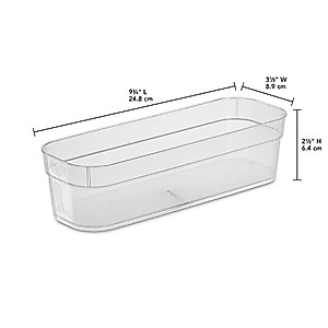Sterilite 2.5 x 7 x 9.75 Inch Large Modern Polished Plastic Storage Trays with Banded Rim for Household Drawer and Shelf Organization, Set of 3, Clear