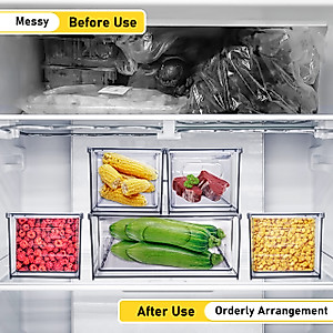 Greenby 4 Pack Refrigerator Organizer Bins with Pull-out Drawer Stackable Clear Fridge Drawer Organizer Fruit Vegetable Storage Containers for Kitchen Pantry Organization (2 Large+2 Small)