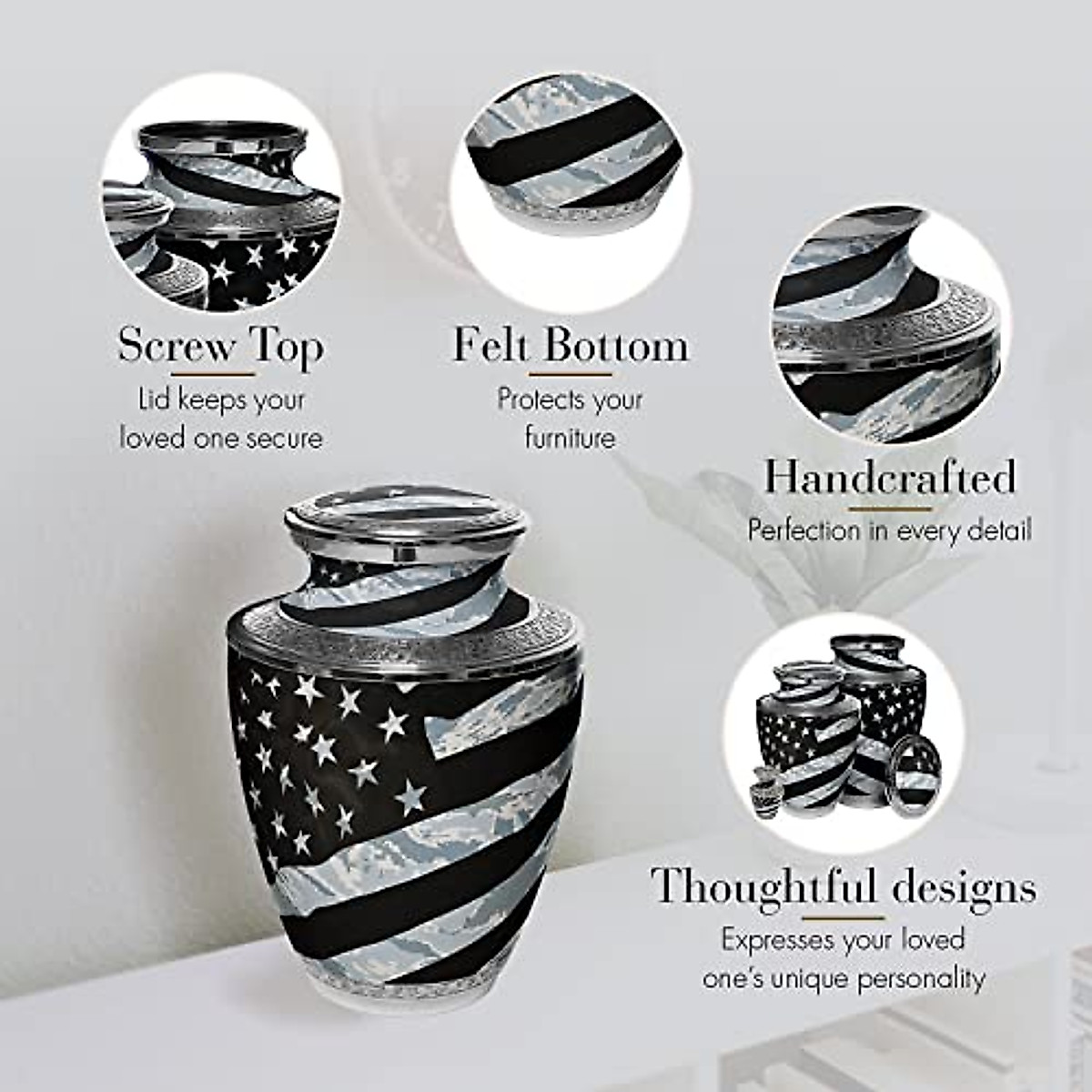 Military Urn Army Navy Air Force Marine Patriotic Veteran Camouflage Urns for Ashes Adult Male - Urn for Ashes for Men - Cremation Urns for Adult Ashes Air Force Urns