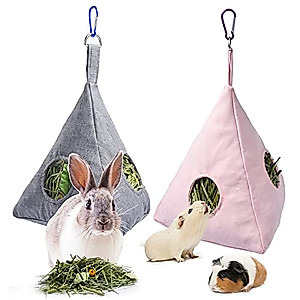 Rabbit Hay Feeder Bag，Bunny Hay Feeder Bag, Guinea Pigs Feeder Bag, Hanging Soft Burlap Feeder Bag with 3 Holes for Rabbit, Bunny, Guinea Pigs ,Hamster and Other Similar Size Animals (Pink)