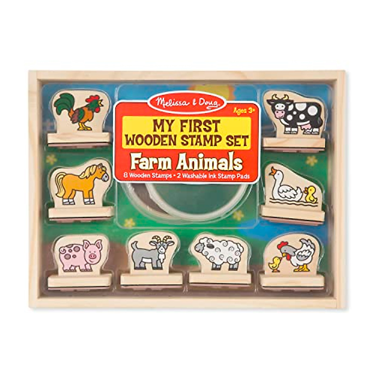 Melissa & Doug My First Wooden Stamp Set - Farm Animals - Art Projects, With Washable Ink, Farm Themed Wooden Stamps For Kids Ages 4+,Brown / Green