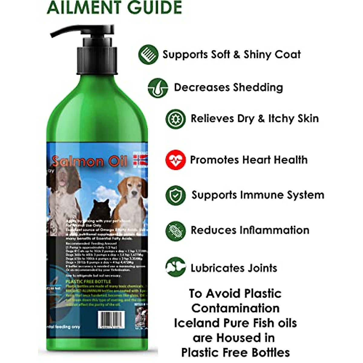 Iceland Pure Unscented Pharmaceutical Grade Salmon Oil - Pure Omega 3, Liquid Food Supplement For Dogs and Cats - BPA-Free Brushed Aluminum Epoxy coated Bottle with Pump 33oz (Pack of 1)