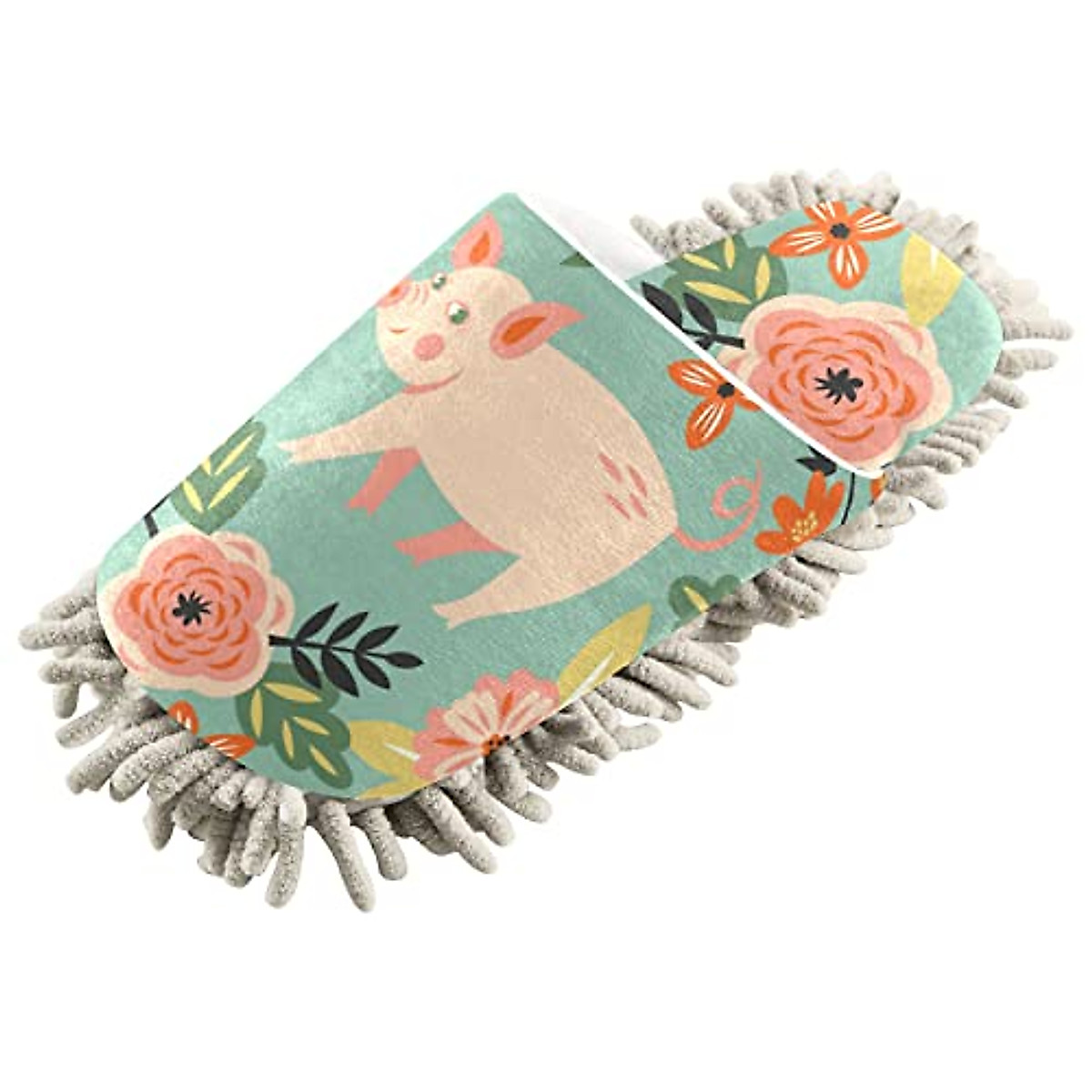 Kigai Microfiber Cleaning Slippers Flower Pig Leaf Washable Mop Shoes Slipper for Men/Women House Floor Dust Cleaner, Size L