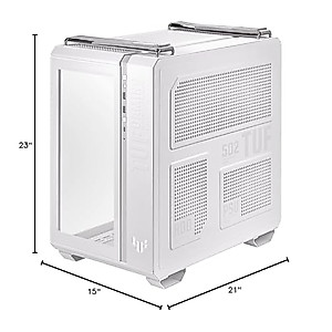 ASUS TUF Gaming GT502 White ATX Mid-Tower Computer Case,Front Panel RGB Button,USB 3.2 Type-C,2x USB 3.0 Ports,Tool-free Side Panel,ARGB Hub, 360mm and 280mm Radiator compatible, Fabric Handle on top.