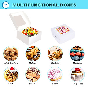 Zzrywuty 50 Packs 5x5x2.5in White Cookie Boxes, Bakery Boxes with Window, Mini Cake Boxes, Cupcake Container Boxes for Cookies, Pastry, Pie, Strawberries, Donuts, Candy, Desserts, Small Cake
