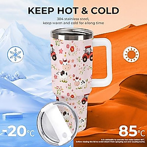 Farm Truck Red Tractor Tumbler with Handle Travel Mug Water Bottle Tea Coffee Cup White-style