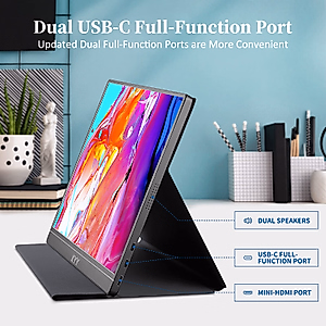 KYY Portable Monitor 15.6inch FHD 1080P USB-C Laptop HDMI Gaming Monitor w/Premium Smart Cover & Dual Speakers, External HDR Computer Display for PC MAC Phone Xbox PS4 Switch