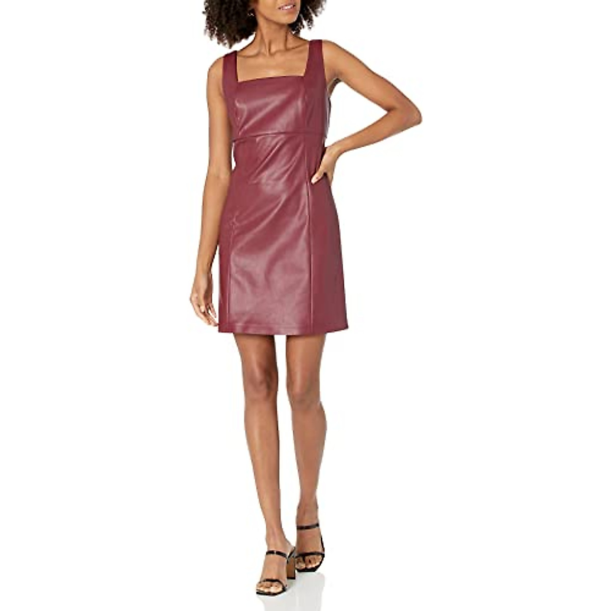 The Drop Women's Hank Vegan Leather Square Neck Mini Dress, Burgundy, XS