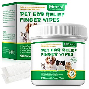 Xaarty Ear Cleaning Wipes for Dogs & Cats, Gently Remove Wax & Debris, Reduce Ear Inflammation, Finger Set Cellular Network Design, Rich in Fermented Coconut Oil and Aloe Vera, All Natural, 50 Count