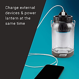 Coleman OneSource 600 Lumens Water Resistant LED Outdoor Camping Lantern w/Rechargeable Battery, USB Port for Devices, & Internal Flashlight (2 Pack)