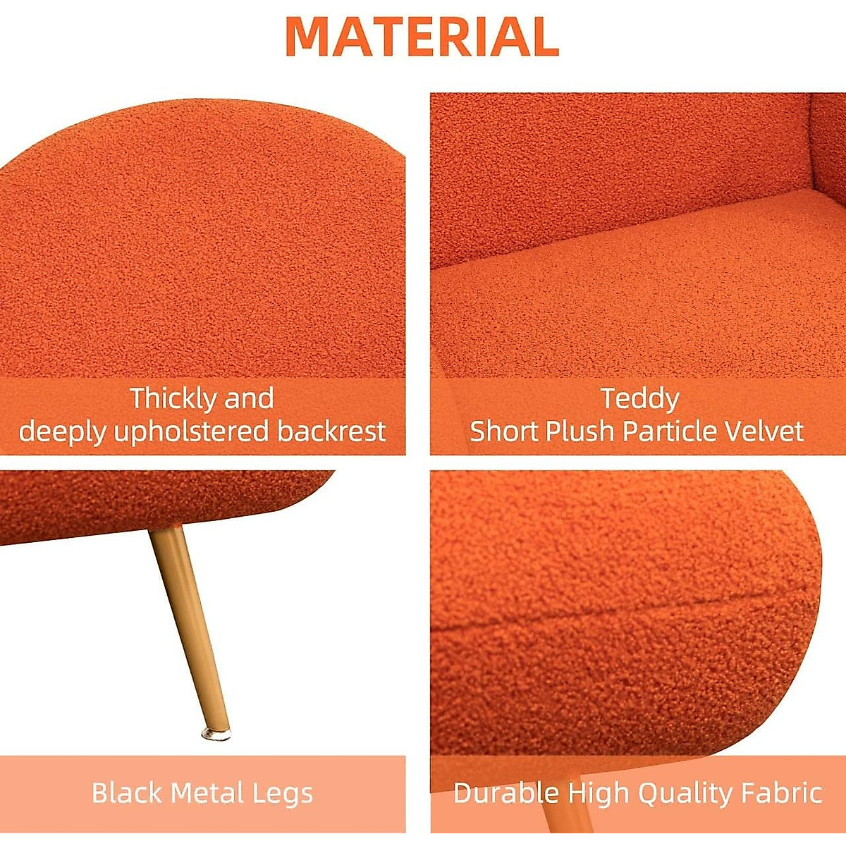 AISALL Accent Chair Orange with Golden Metal Legs,Reading Chair for Bedroom Comfy, Boucle Sherpa Chair for Living Room, Bedroom, Side Chair
