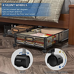 Under Bed Storage,Under Bed Storage Containers with Wheels,Foldable Metal Under bed Storage Containers with Handles,Under The Bed Storage Drawer Toy Box Storage for Clothes Shoes Blankets Books Toys (2 Pack, Black)