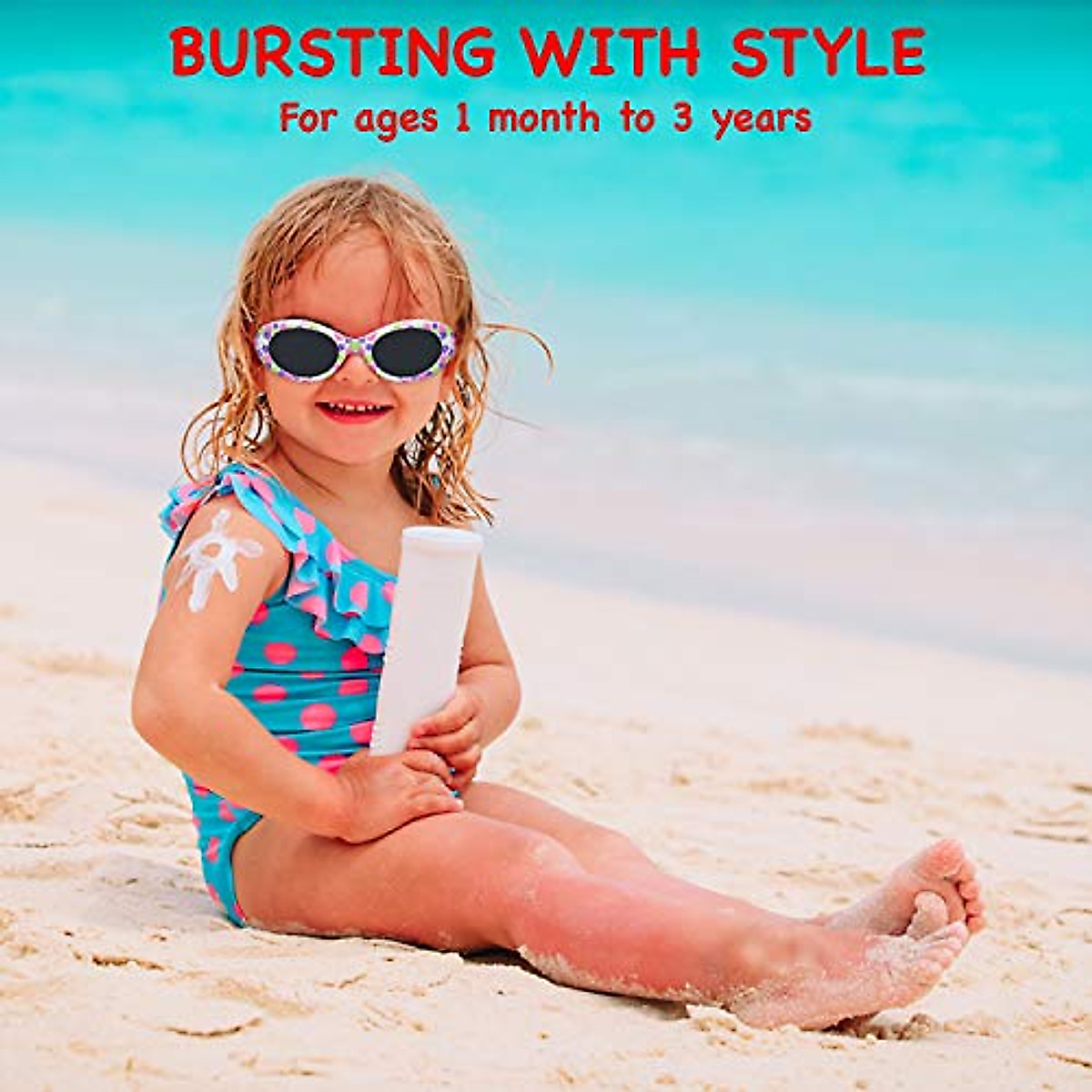 Optix 55 Baby Sunglasses, 100% UV Protection Infants & Toddlers Sunglasses, Smoked Lenses Reduces Glare for Ages 0-12 Month to 3 Years - Rubber Injected Frame with Matching Pouch (White, Smoked)