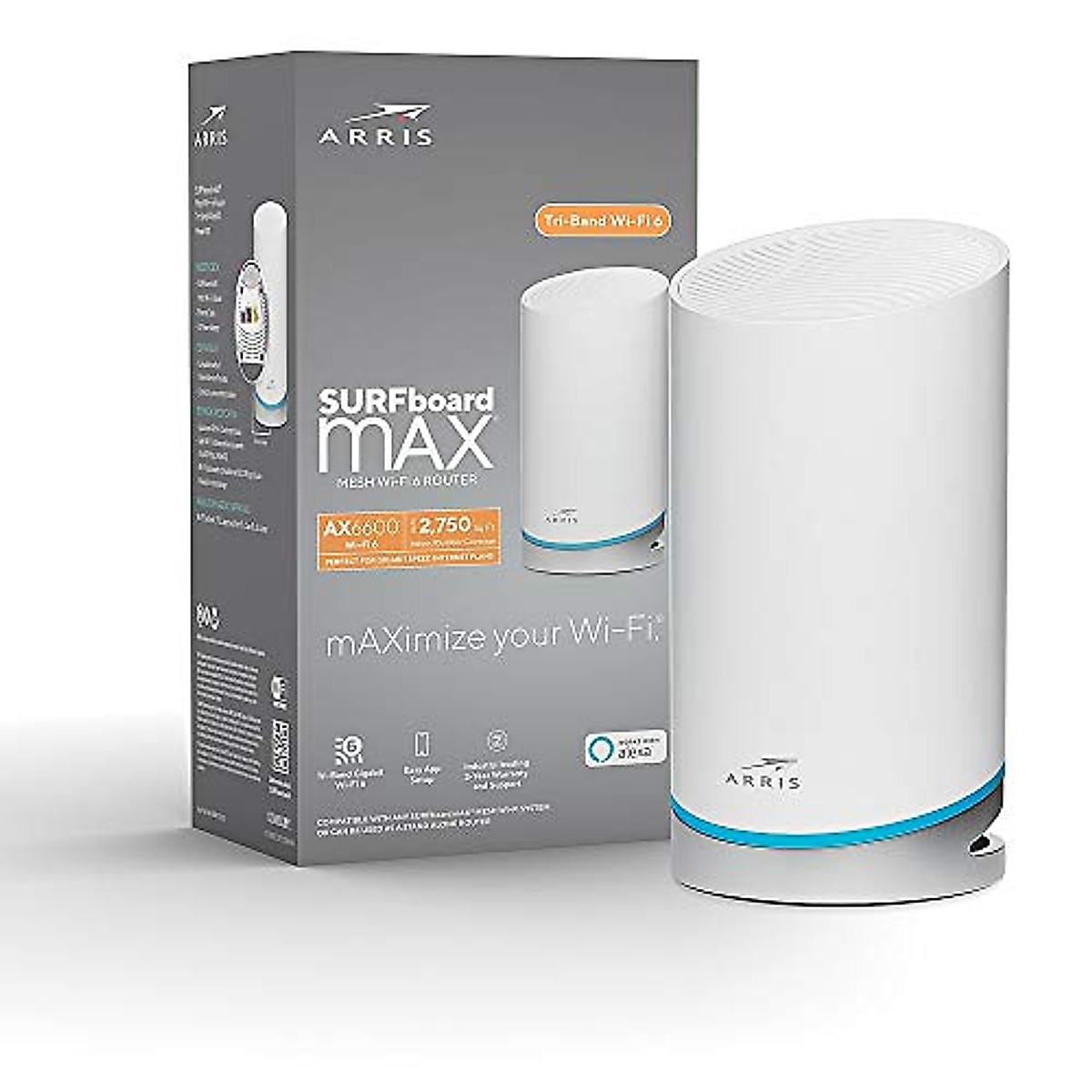 ARRIS Surfboard mAX AX6600 Tri-Band Wi-Fi 6 Mesh Router (W21) (Renewed)