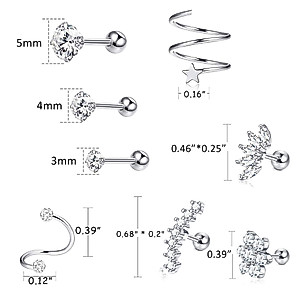 MILACOLATO Cartilage Earring 11Pcs 16G 18G Stainless Steel Cartilage Earrings Stud Hoops Conch Forward Helix Earrings Tragus Daith Piercing CZ Barbell Stud Cartilage Piercing Jewelry for Women of All Ages-silver