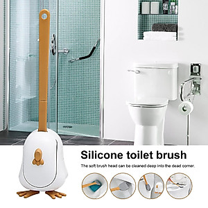 Hondony Toilet Brush and Holder Set,Wall Toilet Wand Long Handle Toilet Cleaner Brush | Long Handle Silicone Toilet Bowl Brush Head with Soft Bristles for Wash Basin