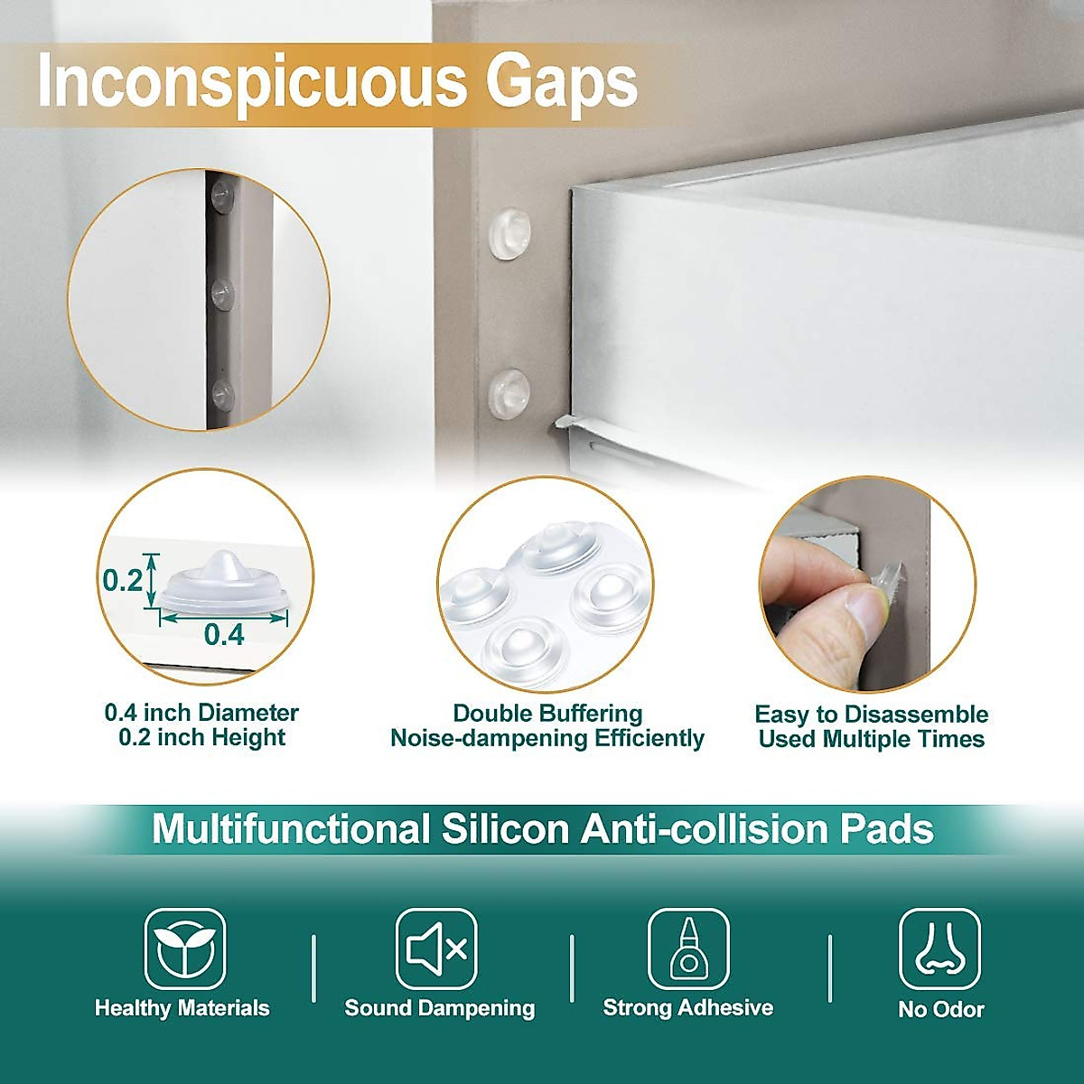 Cabinet Door Bumpers Pack of 200 Self Adhesive Bumpers Pads, Sound Dampening Circular Dots Cupboard Bumpers Clear, Soft Rubber for Drawers, Table Tops, Laptop