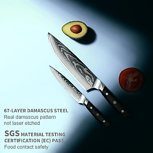 ZongChuan 8C Damascus Kitchen Knife Set 2pc,8" Chef Knife and 5.5" Utility Knife,High Carbon Stainless Steel,5-Star Sharp Standard,Black Ergonomic G10 Handle,Love's Gift Box