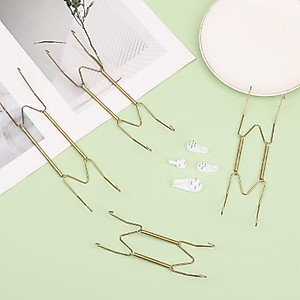 XIHIRCD 4Pcs Plate Hangers for Walls, 6/8/10/12 Inch Stainless Steel W-Shaped Gold Plate Hooks Vertical Dish Holder Display Wall Mount for Antique Arts Decorative Plates