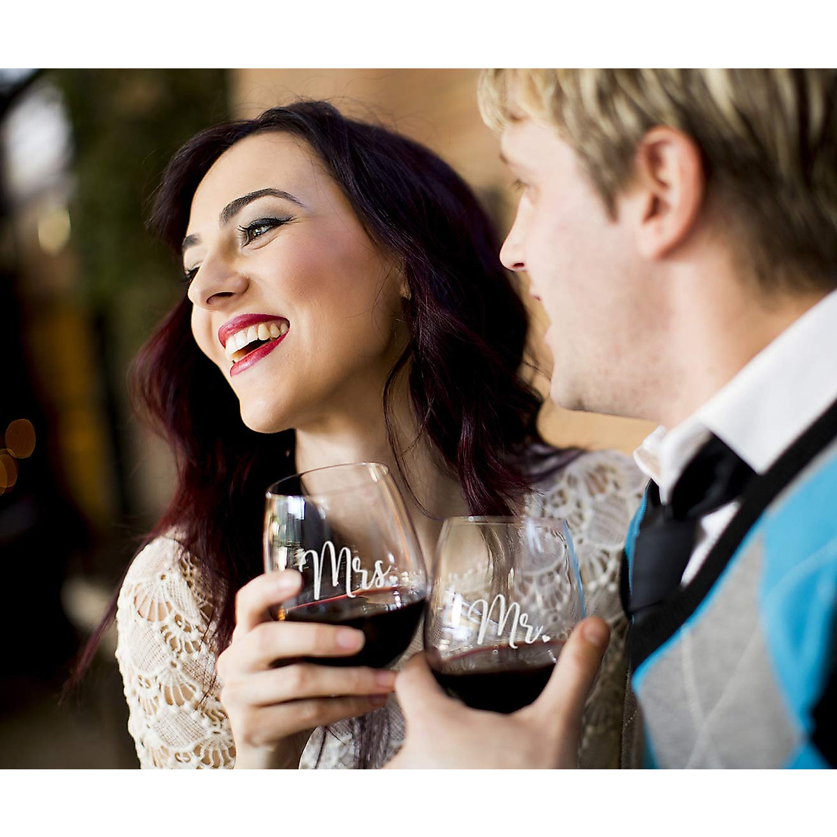 Sweetzer & Orange Mr and Mrs Wine Tumbler Set. 20 oz Engraved Stemless Wine Glasses. Mr and Mrs Gifts, Wedding Gifts for The Couple, Engagement Gift, and Bridal Shower Gifts. Stemless Toasting Flutes