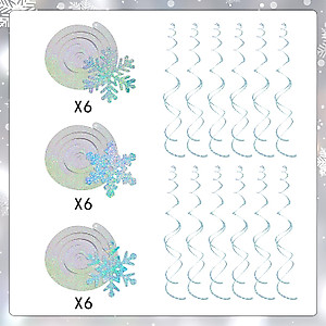 ORG 30Pcs Winter Snowflake Hanging Swirls Decorations, Frozen Hanging Ceiling Streamers Silver Snowflakes Ornaments ornaments set for Winter Wonderland Christmas Baby Shower frozen themed Birthday Party Decoration