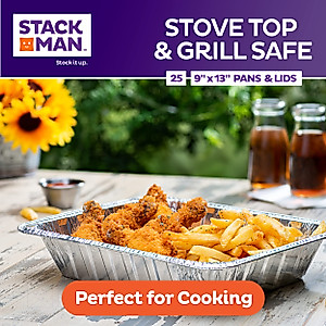 Aluminum Pans with Lids 9x13 Disposable Foil Pans [25-Sets] Heavy-Duty Baking Pans, Half-Size Deep Steam Table Pans with Foil Covers- Tin Foil Pans for Cooking, Baking, Heating, Storing, Food Prepping