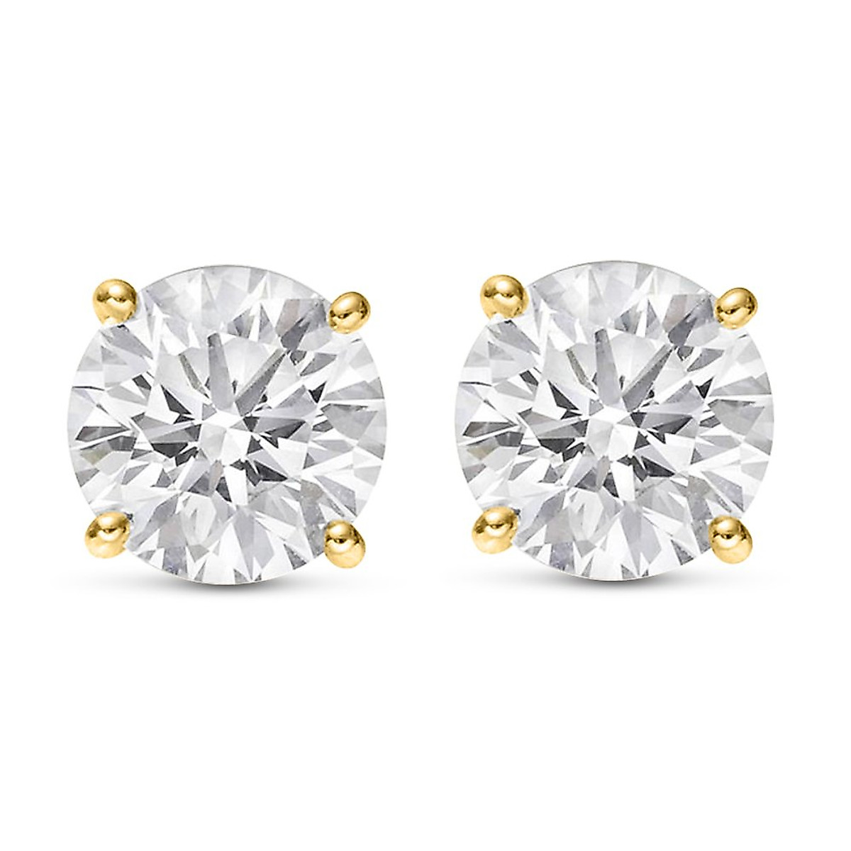 Houston Diamond District 1 Carat Solitaire Diamond Stud Earrings 14K Yellow Gold Round Brilliant Shape 4 Prong Push Back (K-L Color, SI2-I1 Clarity)