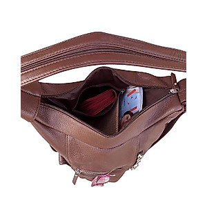 Roma Leathers Concealment Backpack - Premium Brown Cowhide Leather - Dual Entry Gun Compartment - YKK Locks - Metal Zippers - Convertible Straps - Multi Pocket Shoulder Bag - Designed in the U.S.A.