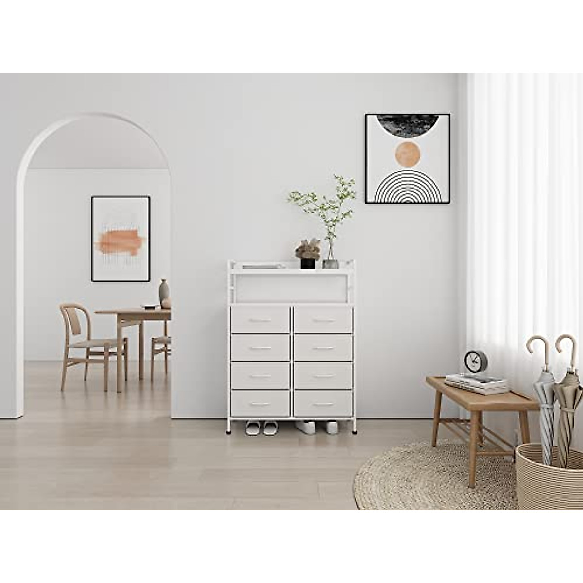 SAILUN Dresser 8 Drawers with Double Shelf, Tall Storage Organizer Unit for Bedroom/Living Room/Entryway, Wooden Front and Top, White