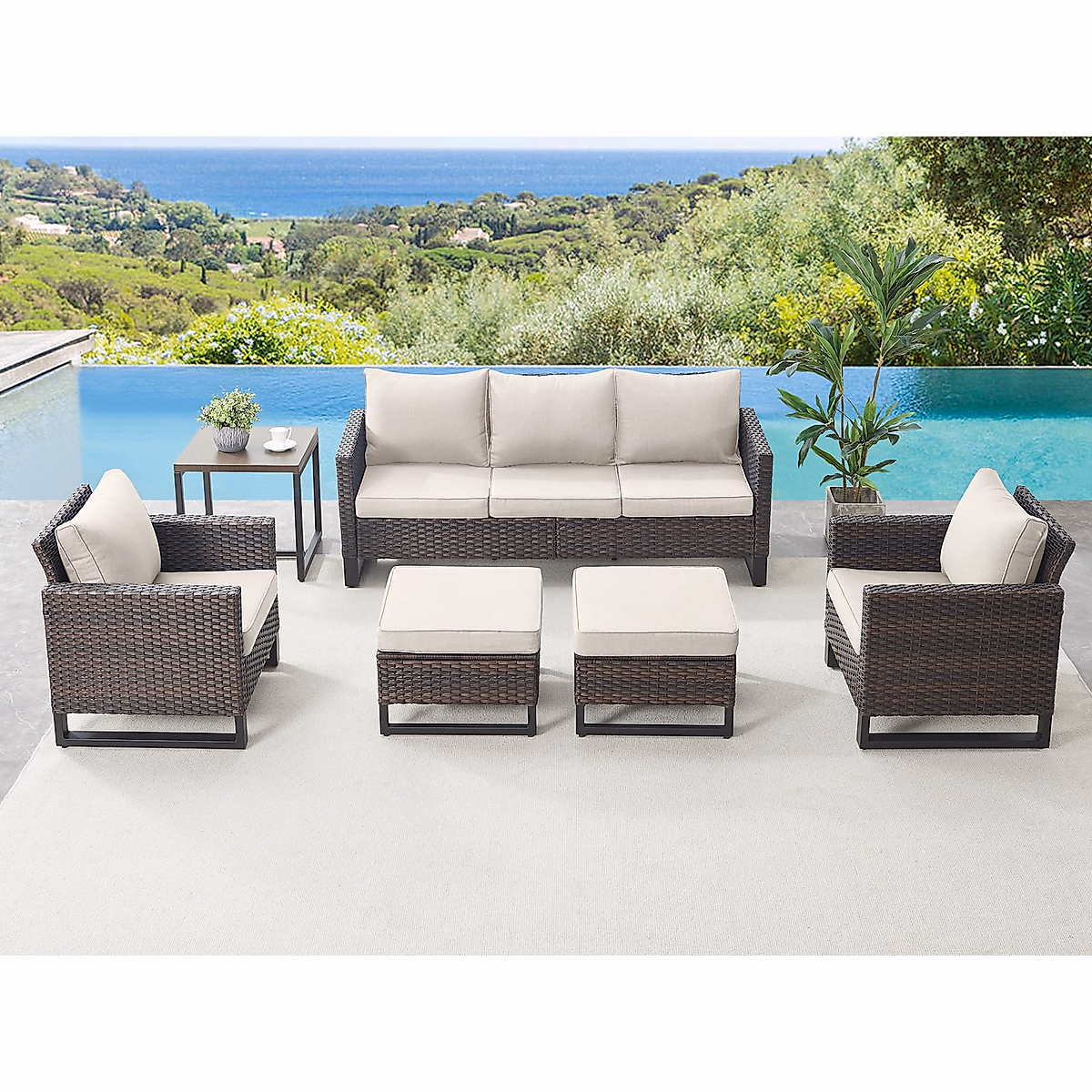 HUMMUH Patio Chairs Set of 2 PE Wicker Outdoor Dining Chairs High Back Deep Seating Porch Chairs with 4inch Seat Cushions