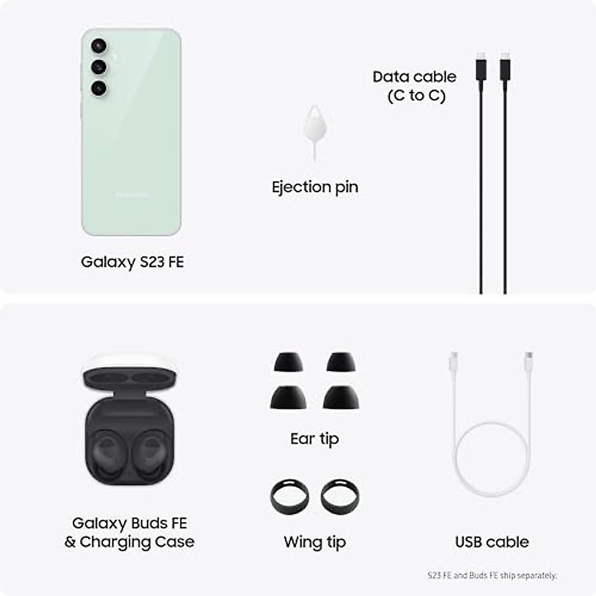 SAMSUNG Galaxy S23 FE Cell Phone (Mint) + $49.99 Buds FE (Graphite) 256GB Unlocked Android Smartphone w/ Long Battery Life and True Wireless Bluetooth Earbuds w/ Wing Tip Design, US Version, 2023