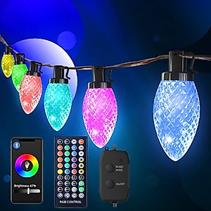 C7 Smart Christmas Lights, 32.8Ft LED Smart Outdoor String Lights, Smart Christmas Tree Lights, 50 Dimmable LED Bulbs with Remote&App, Music Sync&Timer Control, Waterproof for Christmas Decor