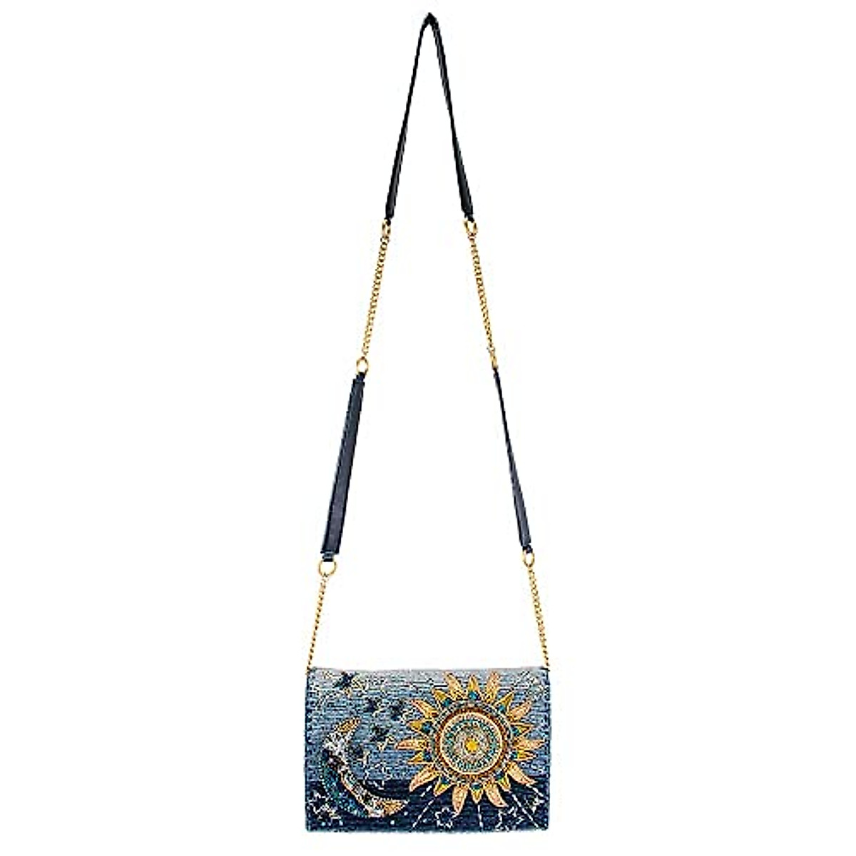 Mary Frances Solar System Beaded Sun and Moon Crossbody Clutch Handbag, Blue
